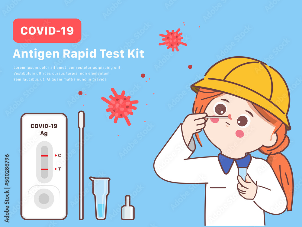 Cute woman in japan student using covid-19 antigen test kit. Self ...