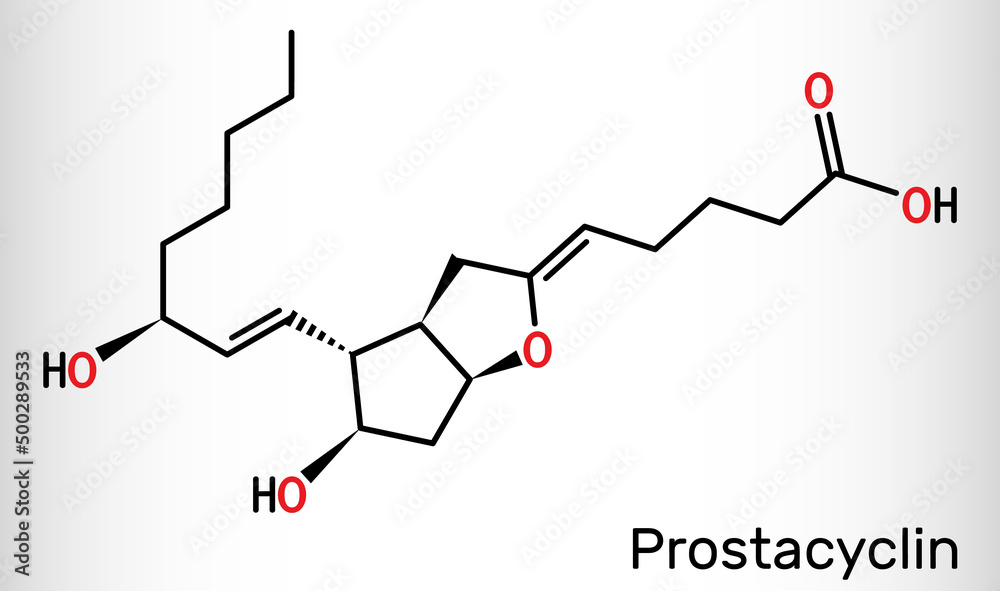 Prostacyclin, prostaglandin I2, PGl2, epoprostenol molecule. It is ...