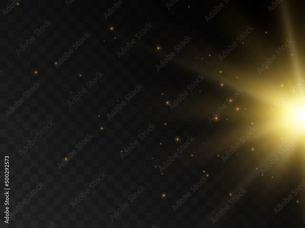 Stage light and golden glitter with the effect of golden rays and ...