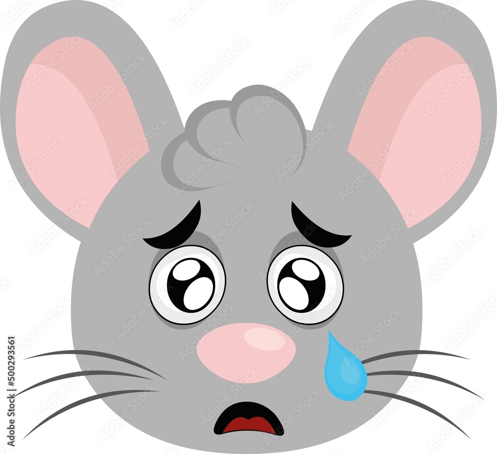 Vector illustration of a cartoon mouse face with a sad expression ...