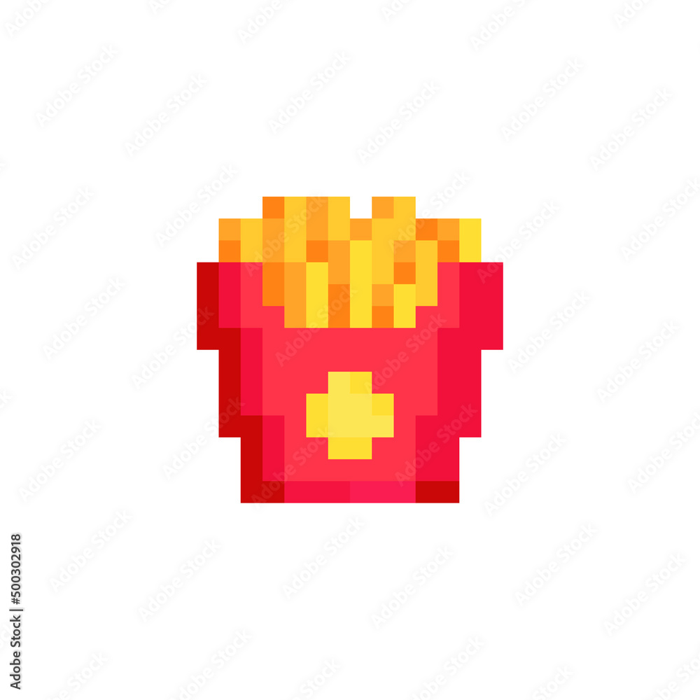 French fries, American fast food pixel art icon, isolated vector ...