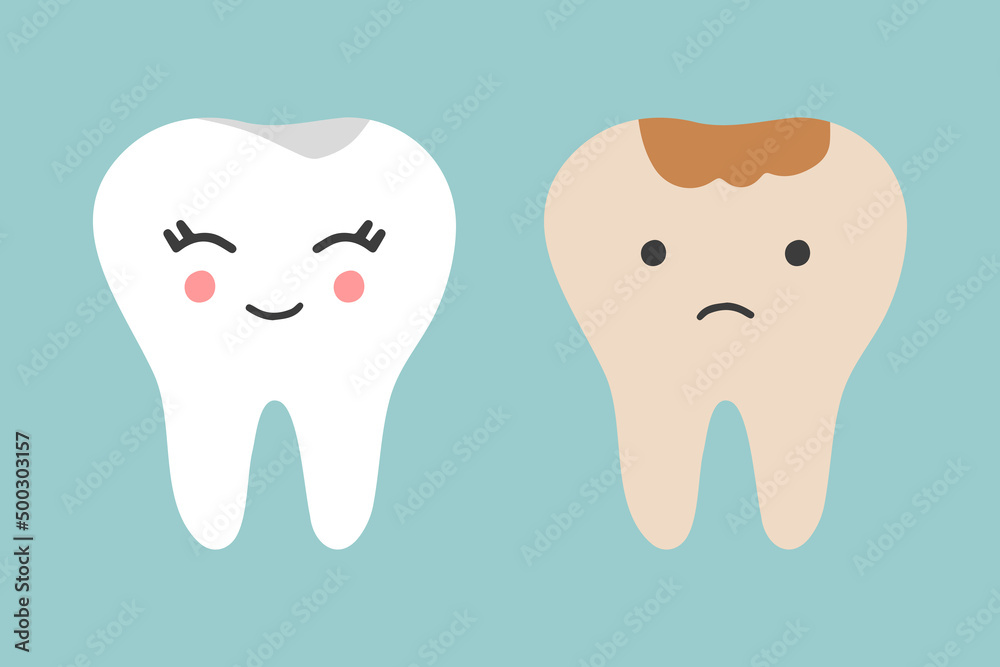 Cute cartoon tooth character, Bright and dirty tooth comparison. Dental ...