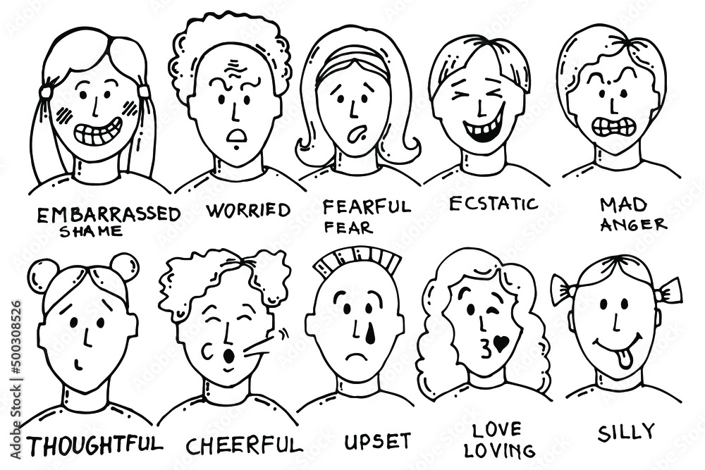 Vetor de Feelings and Emotions on the Face. Set of people moods ...