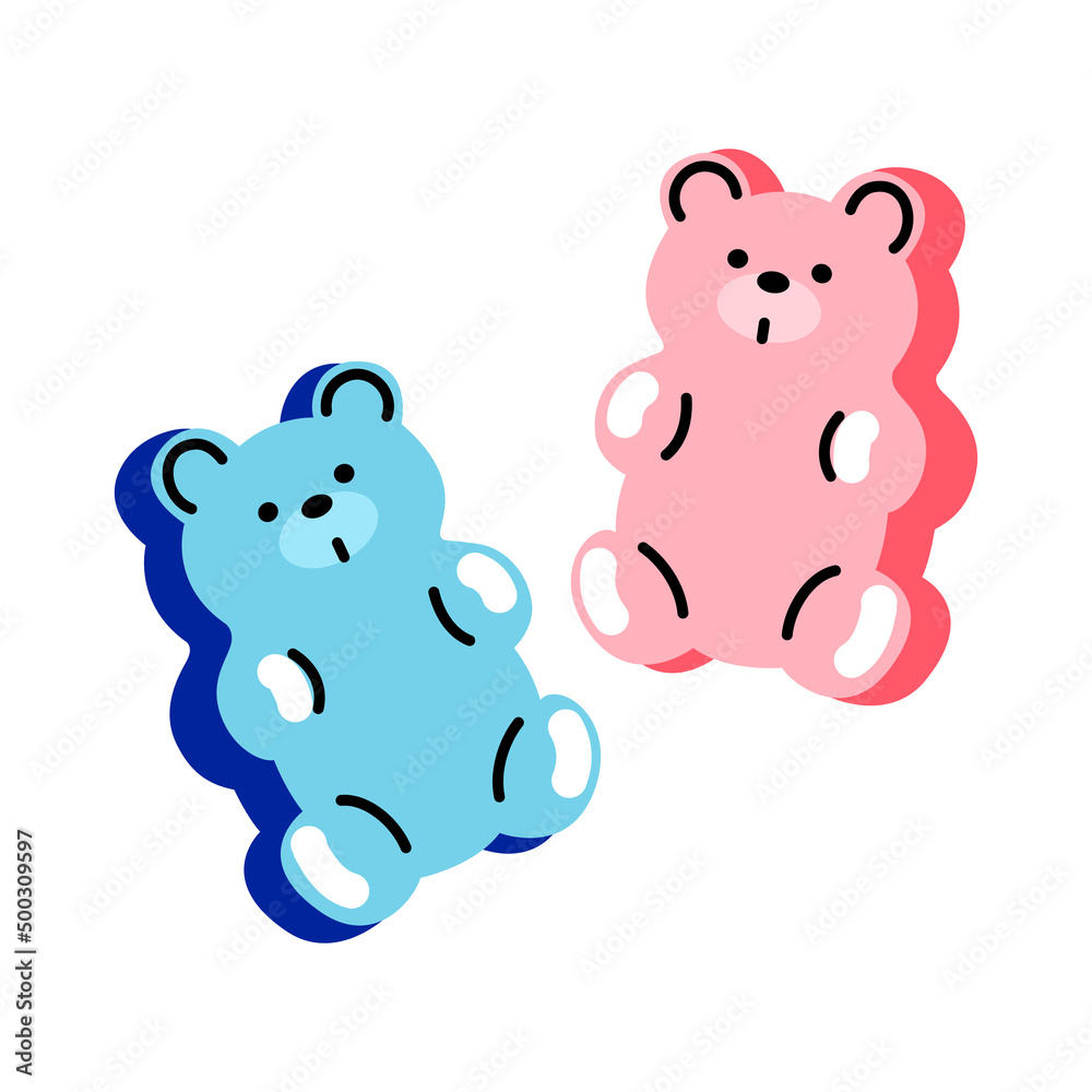 Two cute pink gummy bear. Jelly fruit candy. Stylized flat style ...