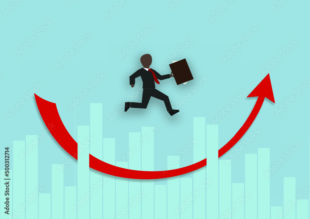 Professional African American Stock market trader, positive up arrow ...