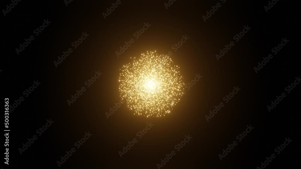 Golden light particles are emitted in all directions in a circular ...