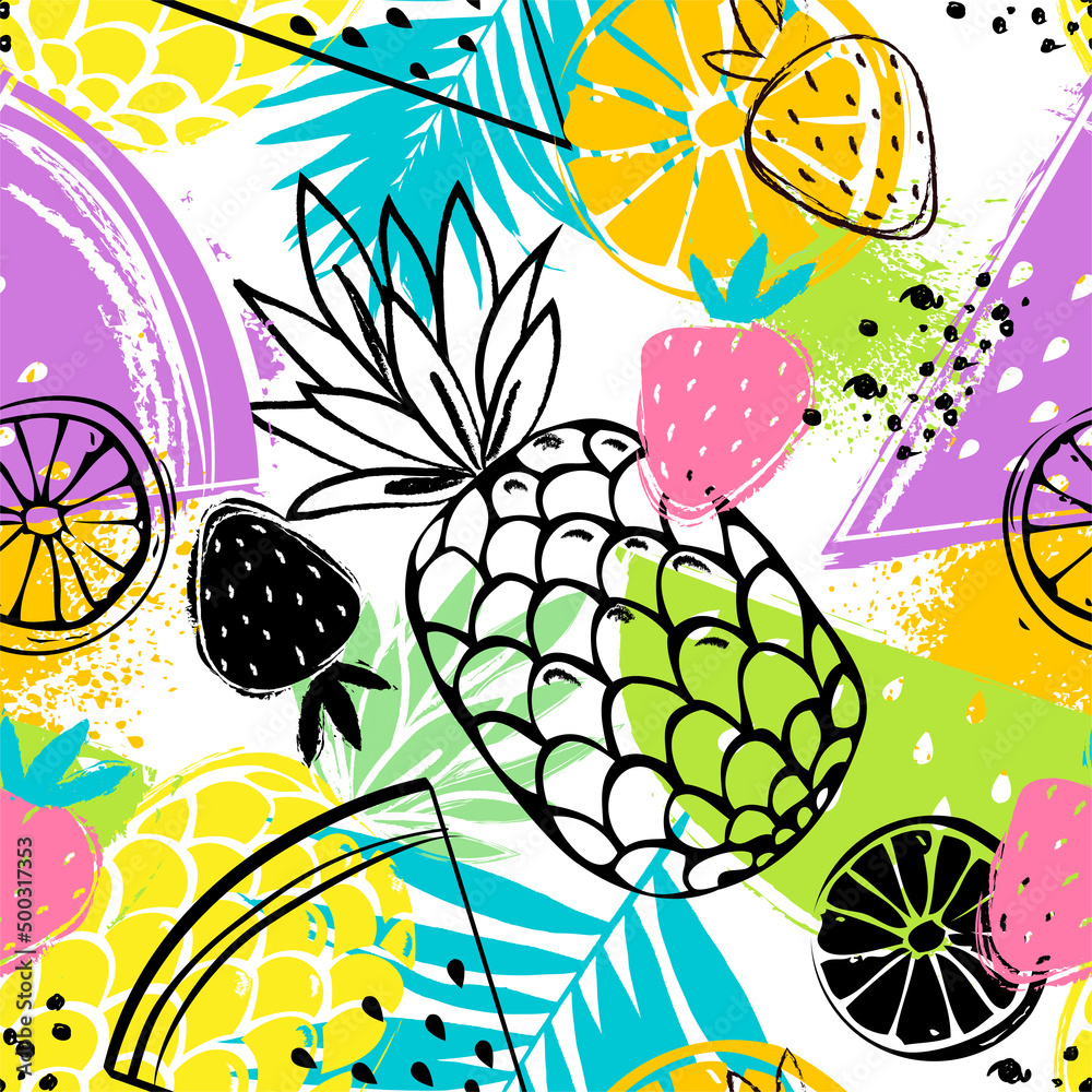 Fashion tropics funny wallpapers. Seamless pattern with pineapples ...
