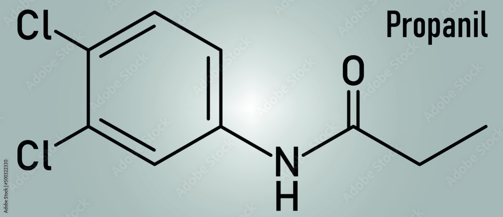 Propanil contact herbicide molecule, skeletal chemical formula. Stock ...