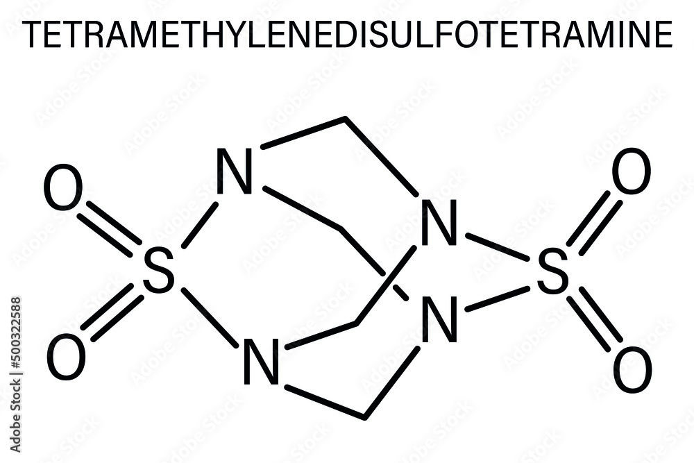 Tetramethylenedisulfotetramine or TETS rodenticide molecule. Skeletal ...