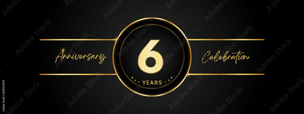 6 years anniversary golden color with circle ring isolated on black ...