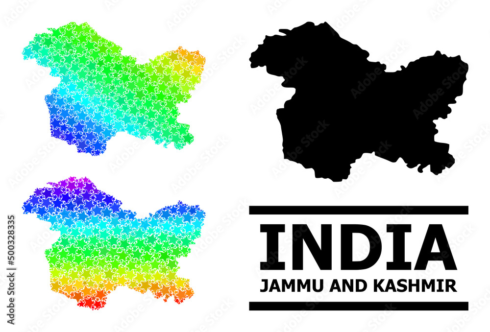 Spectral gradient star collage map of Jammu and Kashmir State. Vector ...