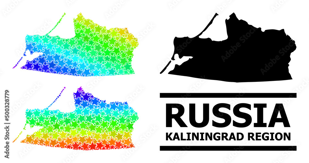 Spectrum gradient star collage map of Kaliningrad Region. Vector ...
