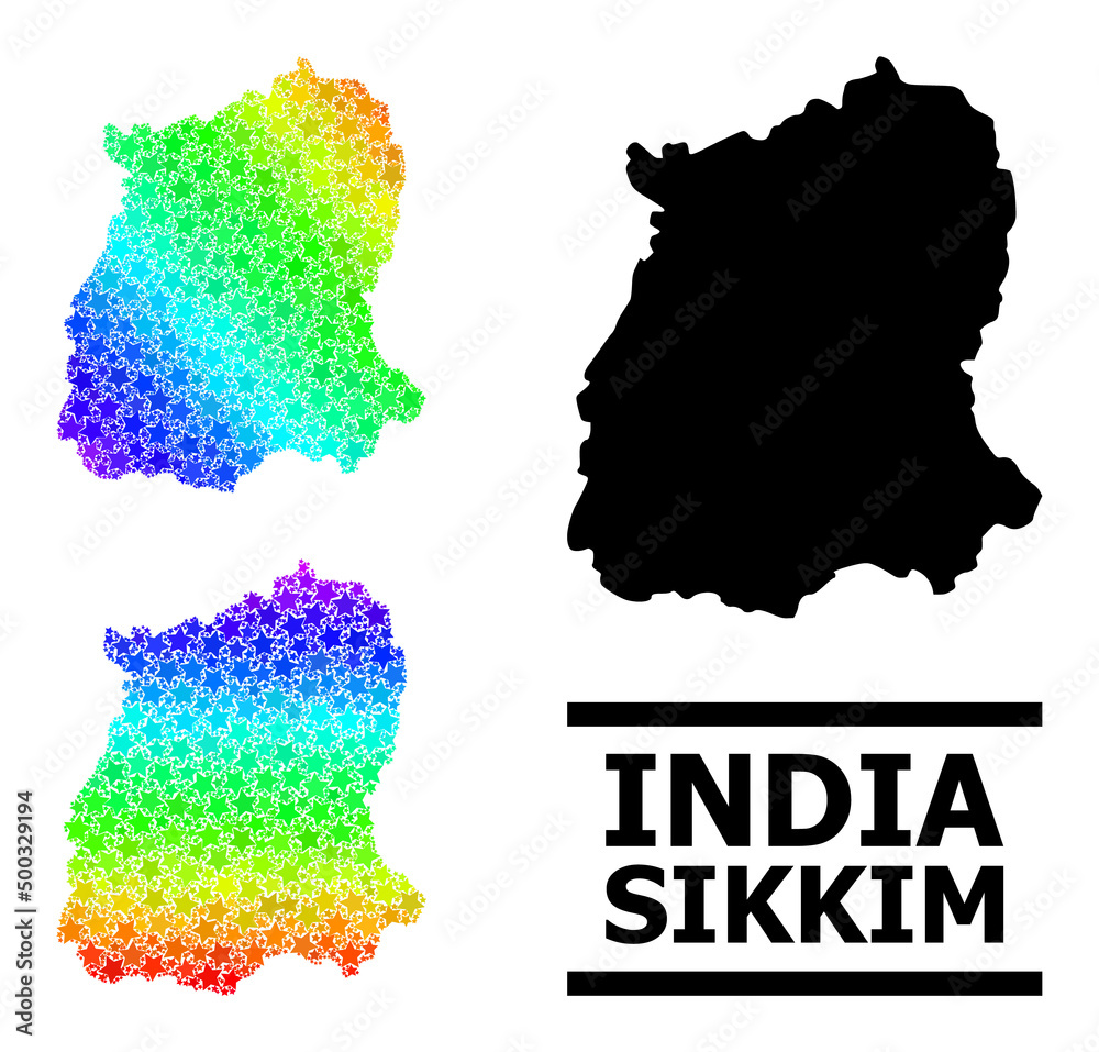 Spectral gradiented star mosaic map of Sikkim State. Vector colored map ...