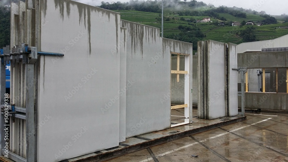 Precast concrete solid walls in a transport rack ready for transport to ...