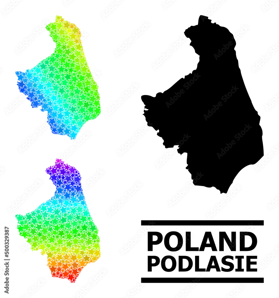 Rainbow gradiented stars mosaic map of Podlasie Province. Vector ...