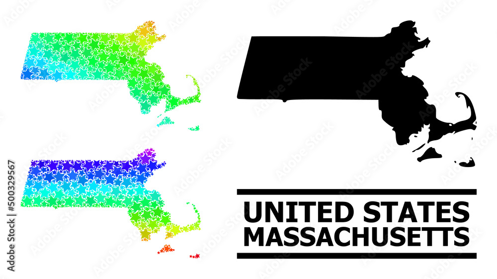 Rainbow gradiented stars mosaic map of Massachusetts State. Vector ...