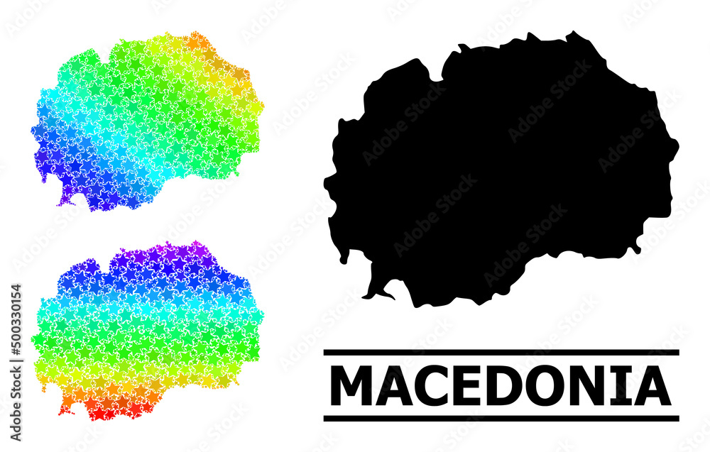 Spectral gradient star collage map of Macedonia. Vector colorful map of ...