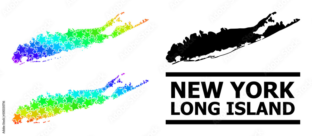 Rainbow gradient star collage map of Long Island. Vector colorful map ...