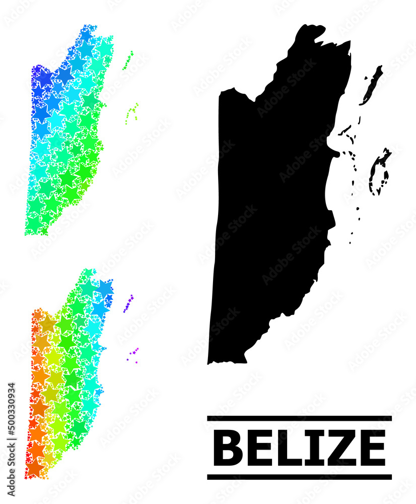 Spectrum gradiented star collage map of Belize. Vector colorful map of ...