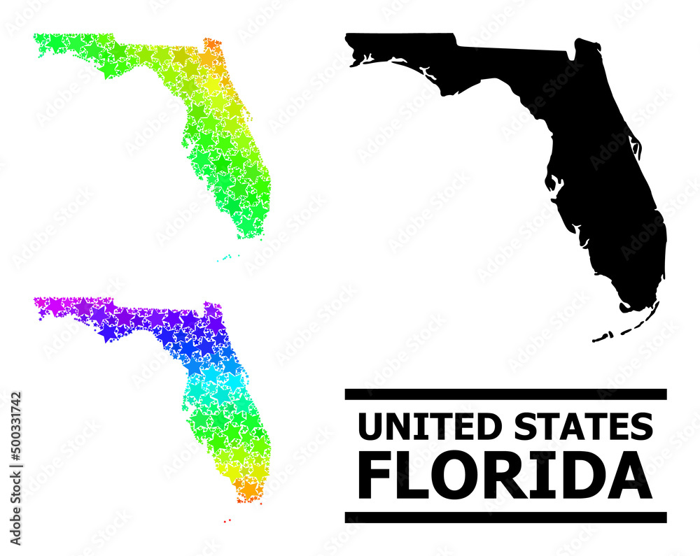 Rainbow gradient star mosaic map of Florida State. Vector vibrant map ...