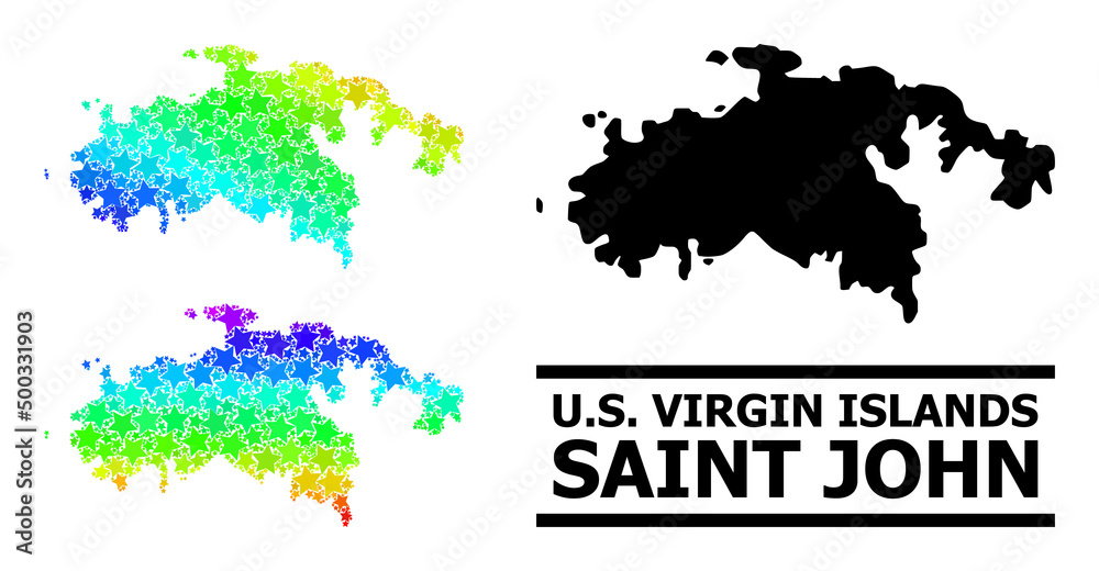 Rainbow gradiented star mosaic map of Saint John Island. Vector ...