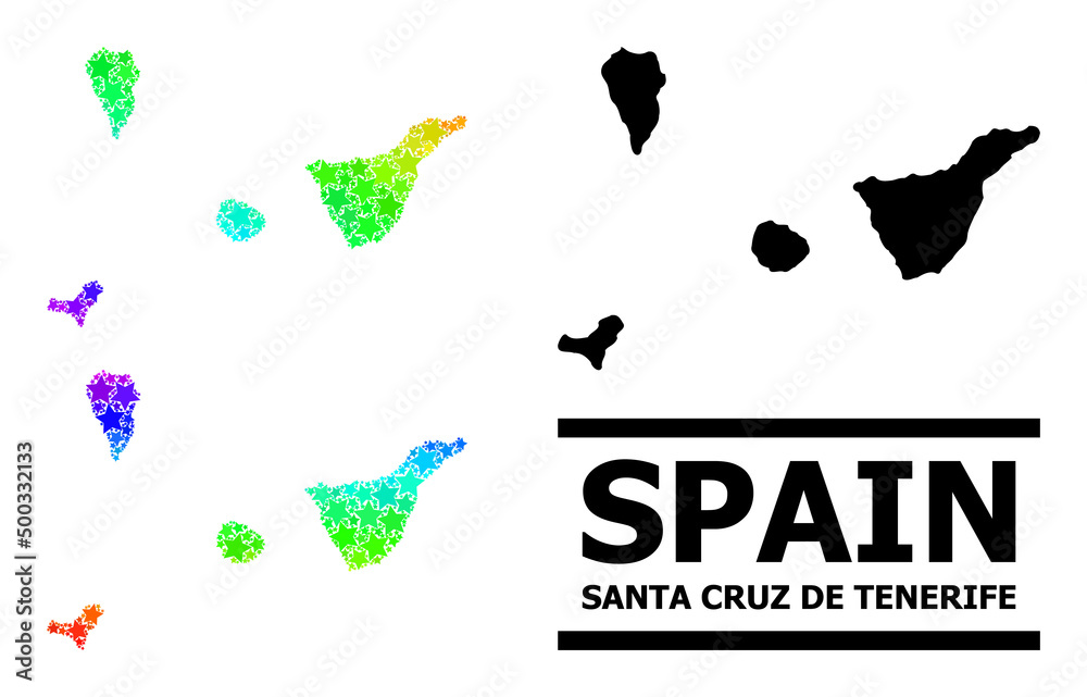 Rainbow gradiented star collage map of Santa Cruz de Tenerife Province ...