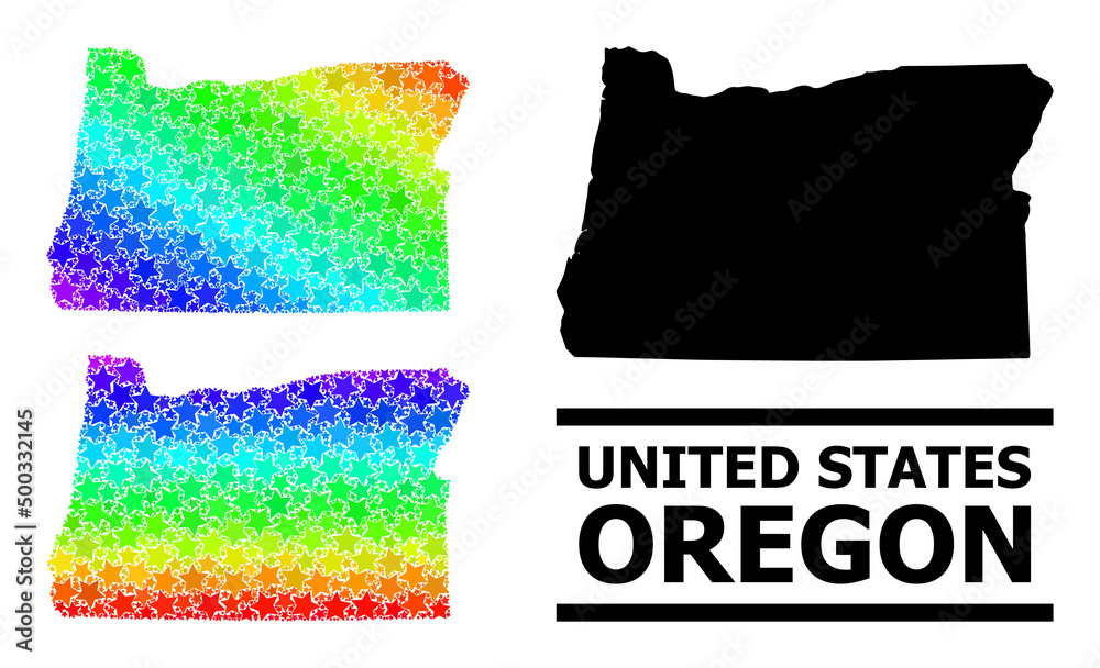 Spectral gradient stars collage map of Oregon State. Vector colored map ...