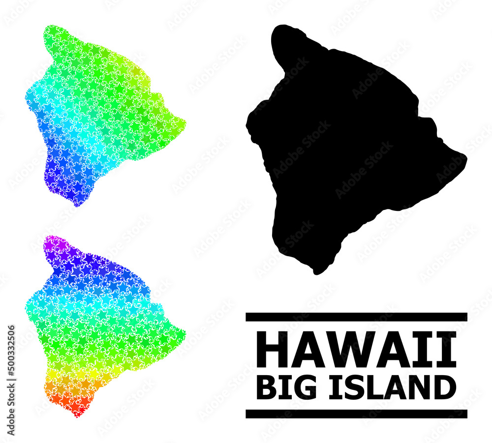 Rainbow gradiented star mosaic map of Hawaii Big Island. Vector colored ...