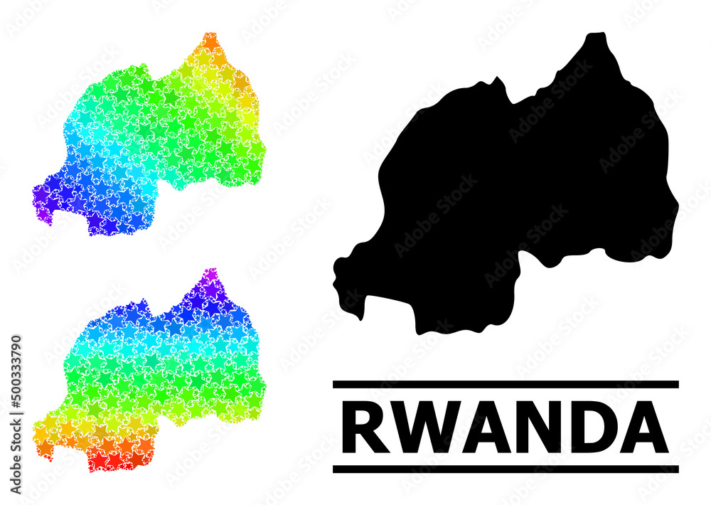 Spectrum gradiented star mosaic map of Rwanda. Vector colorful map of ...