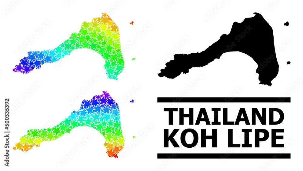 Spectrum gradient star mosaic map of Koh Lipe. Vector colored map of ...