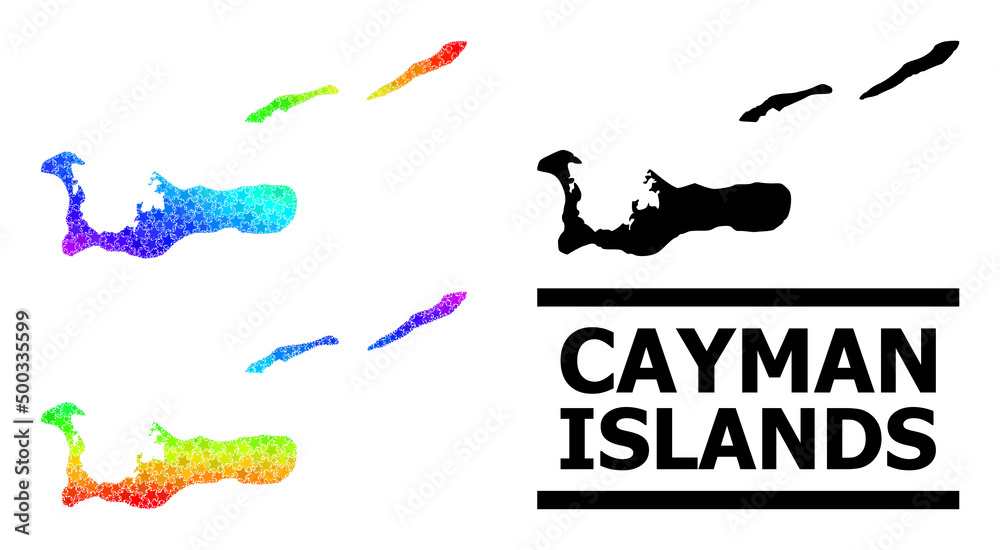 Rainbow gradient starred collage map of Cayman Islands. Vector colored ...