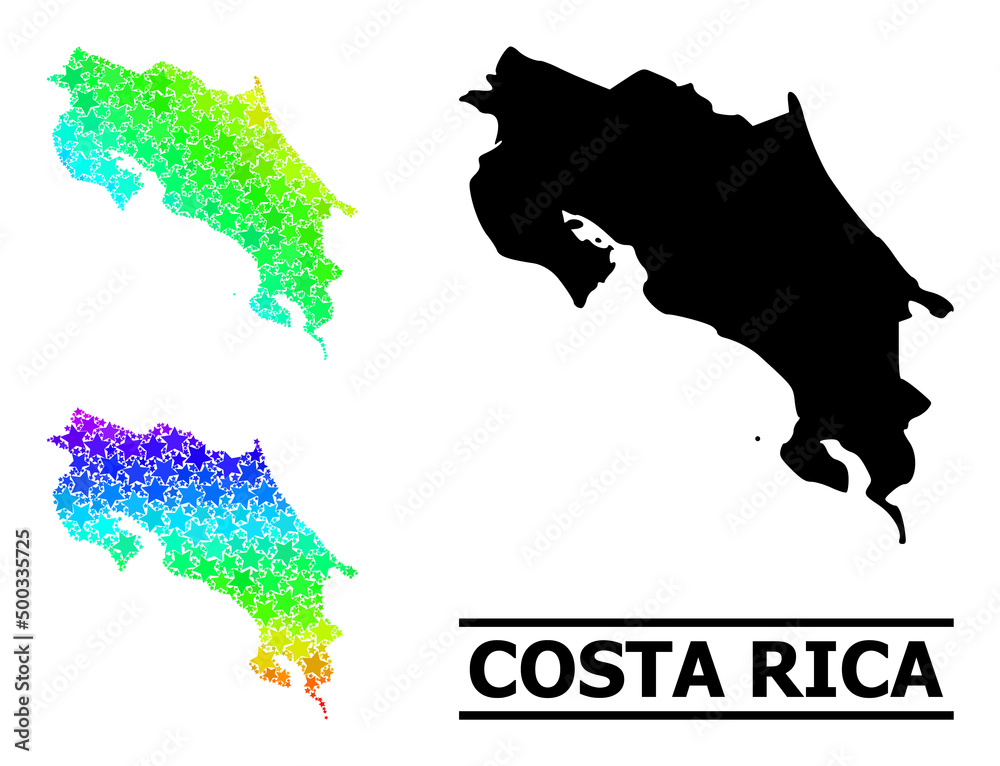 Rainbow gradient star collage map of Costa Rica. Vector colorful map of ...