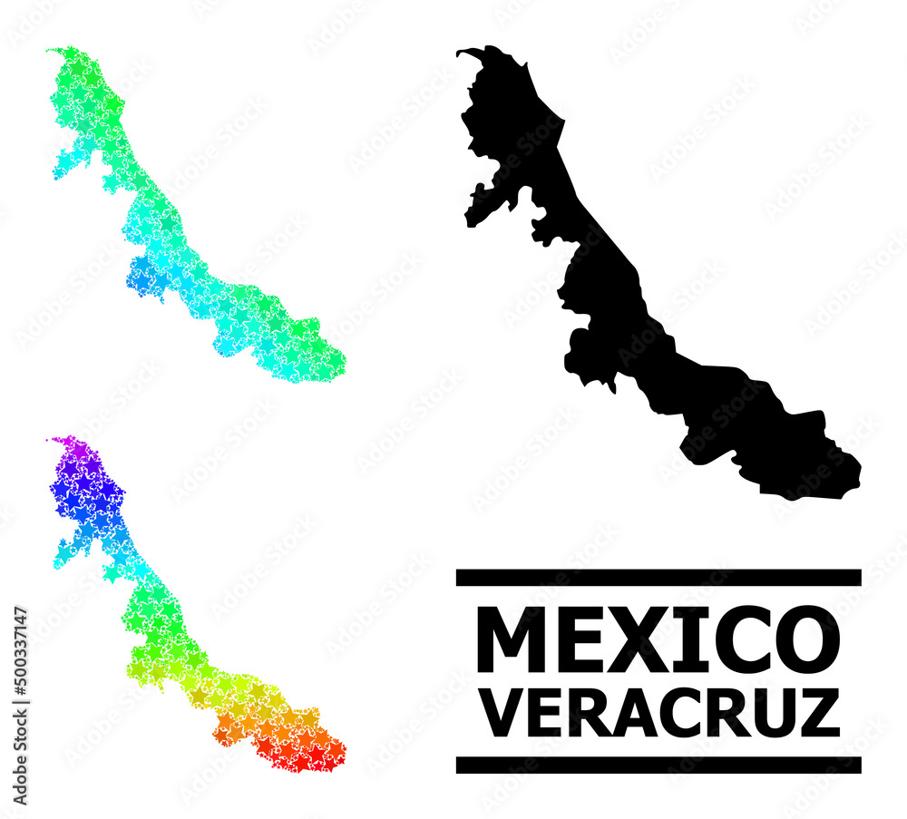 Spectral gradiented star mosaic map of Veracruz State. Vector vibrant ...