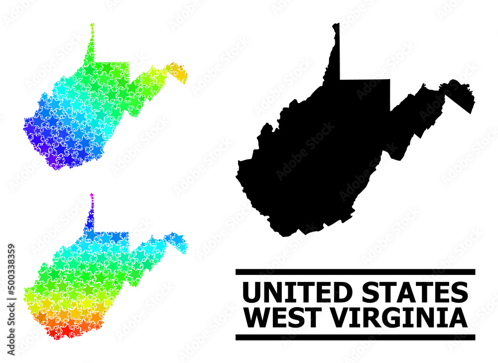 Spectral gradiented star mosaic map of West Virginia State. Vector ...