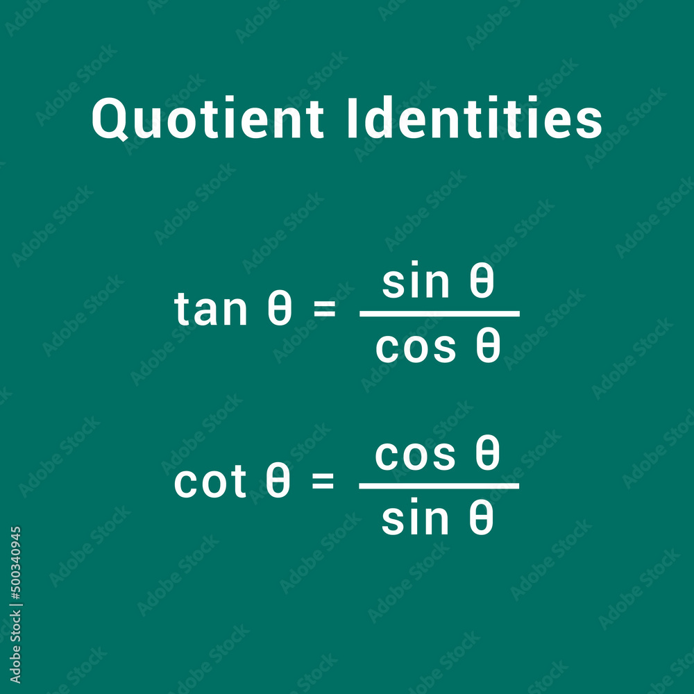quotient identities formula trigonometric functions Stock Vector ...