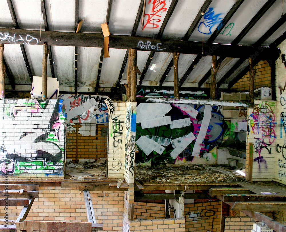 Inside a Filthy Abandoned Two-story Brick House with Grafitti and ...