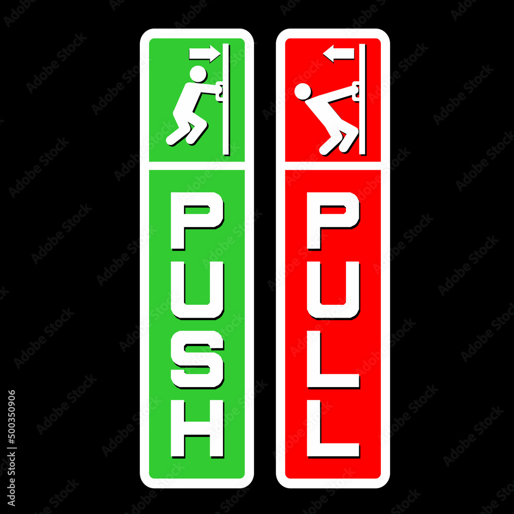 red and green signs, Push, Pull, sticker vector Stock Vector | Adobe Stock