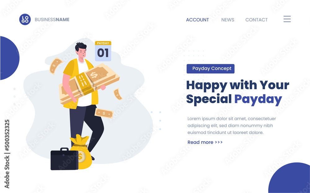 Payday illustration concept with a man and money Stock Vector | Adobe Stock