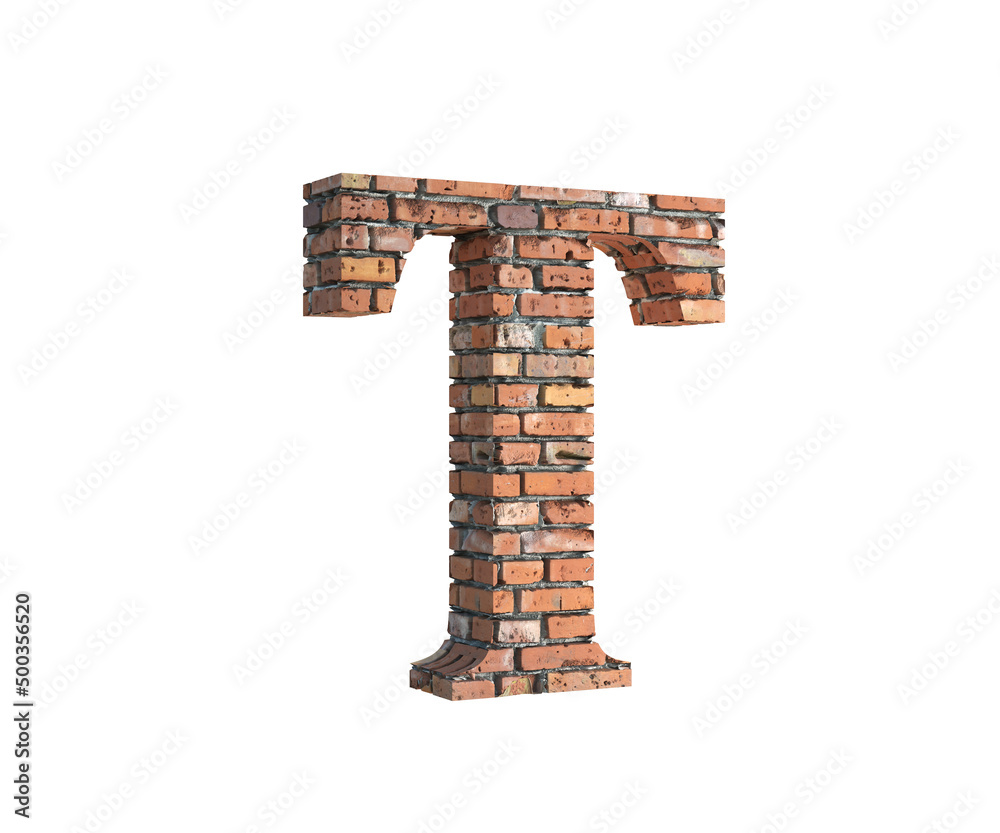 3d render of Alphabet Letter T, the 3d font made of Brick. high ...