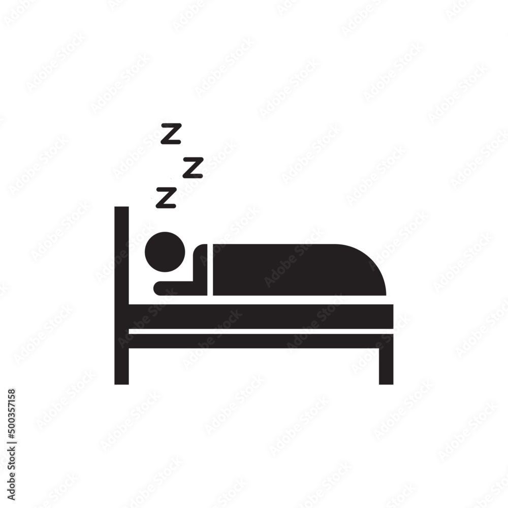 Symbol of man is sleeping on a bed, Relaxation vector sign with ...