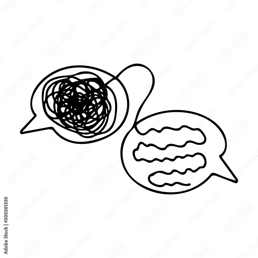 Confused messed up thoughts bubble line art icon. Depressed mental ...