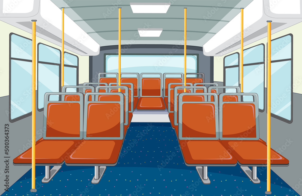 Bus interior with empty orange seats Stock Vector | Adobe Stock