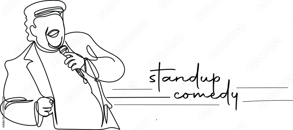 Continuous one line sketch drawing of stand up comedy artist, line art ...