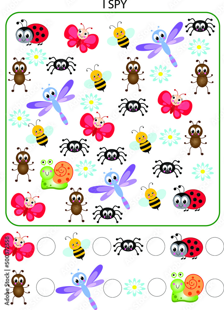 I spy on a game for kids. Search and counting activities for preschool ...