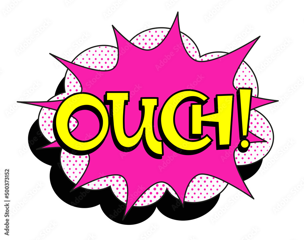 Comic lettering ouch with red lips and an open mouth. Vector bright ...
