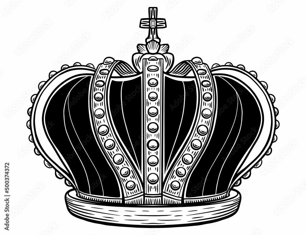 Hand drawn crown. Luxury crowns sketch, queen or king coronation doodle ...