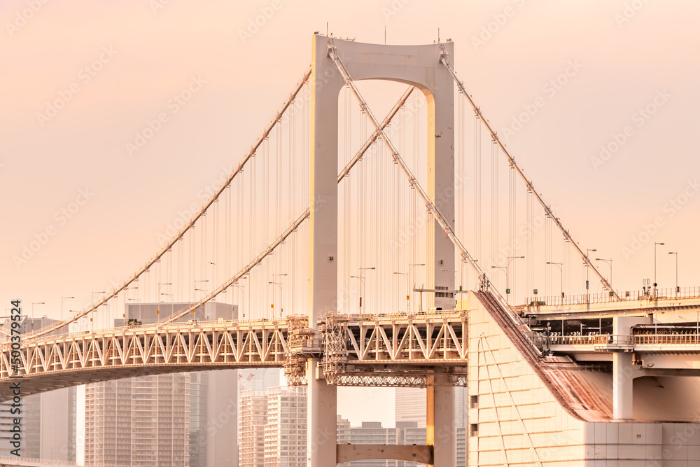 Rainbow Bridge, the most famous bridge in Tokyo and Odaiba area ...