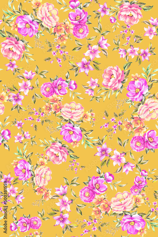 Lush floral pattern with hand painted botanical peonies, roses ...