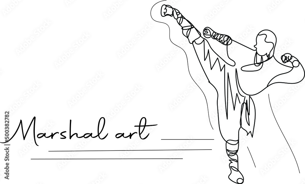 outline sketch drawing of martial arts karate player, line art vector ...