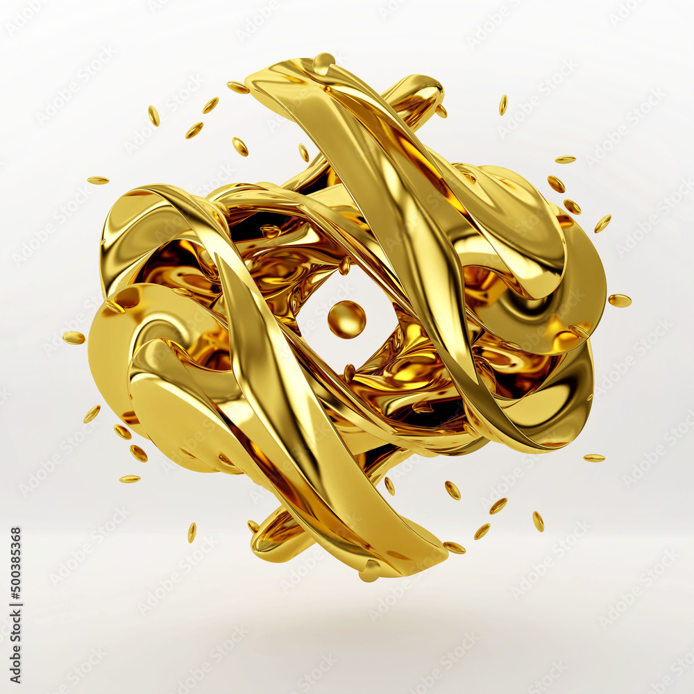 Abstract art 3d sculpture with gold flower in curve wavy spherical ...